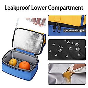 SUNNY BIRD Insulated Dual Compartment Lunch Bag Expandable Roll Top Lunch Box for Adult Women Girl Teen (Yellow, Medium)