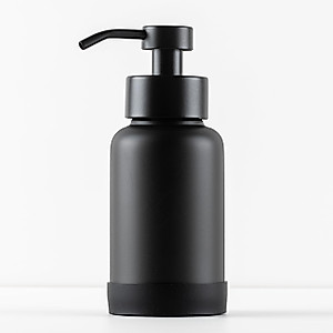 Black Glass Foaming Hand Soap Dispensing Bottle - Matte Black - 11 Ounce - Includes Hand Soap Labels & Silicone Coaster
