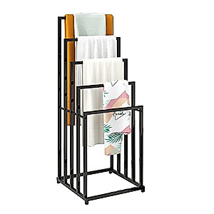 HAHRIR Black Metal 5-Tiers Stainless Steel Towel Racks ,Freestanding Towel Holder for Bathroom Accessories Organizer，for Bath Storage & Hand Towels&Washcloths& Blanket Rack