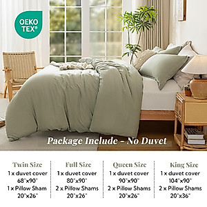 MILDLY Super Soft Duvet Cover - 100% Washed Microfiber October Mist Sage Comforter Cover Set 3 Pieces with Zipper Closure & Corner Ties (No Comforter)