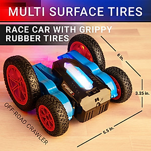Force1 Tornado Red LED Remote Control Car for Kids - Double Sided Fast RC Car, 4WD Off-Road Stunt Car with 360 Flips, All Terrain Tires, LEDs, RC Crawler Rechargeable Toy Car Battery, Kids Car Remote
