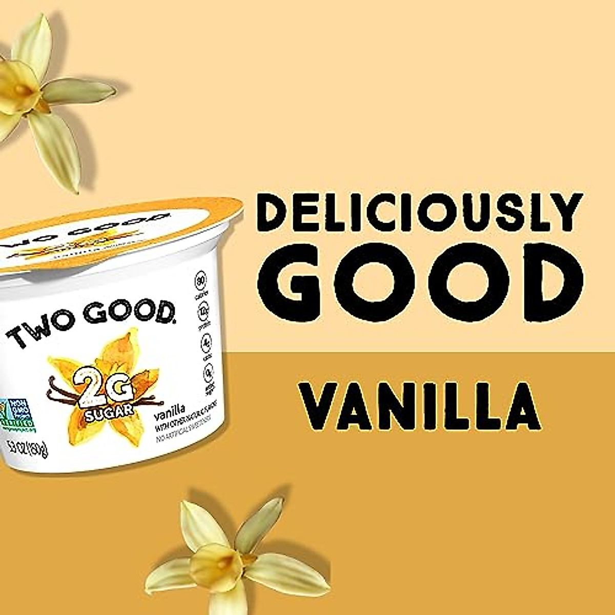 Two Good Low Fat Greek Yogurt, Vanilla, Lower Sugar, Gluten Free, With 2g of Sugar, 5.3 oz., 4 Pack