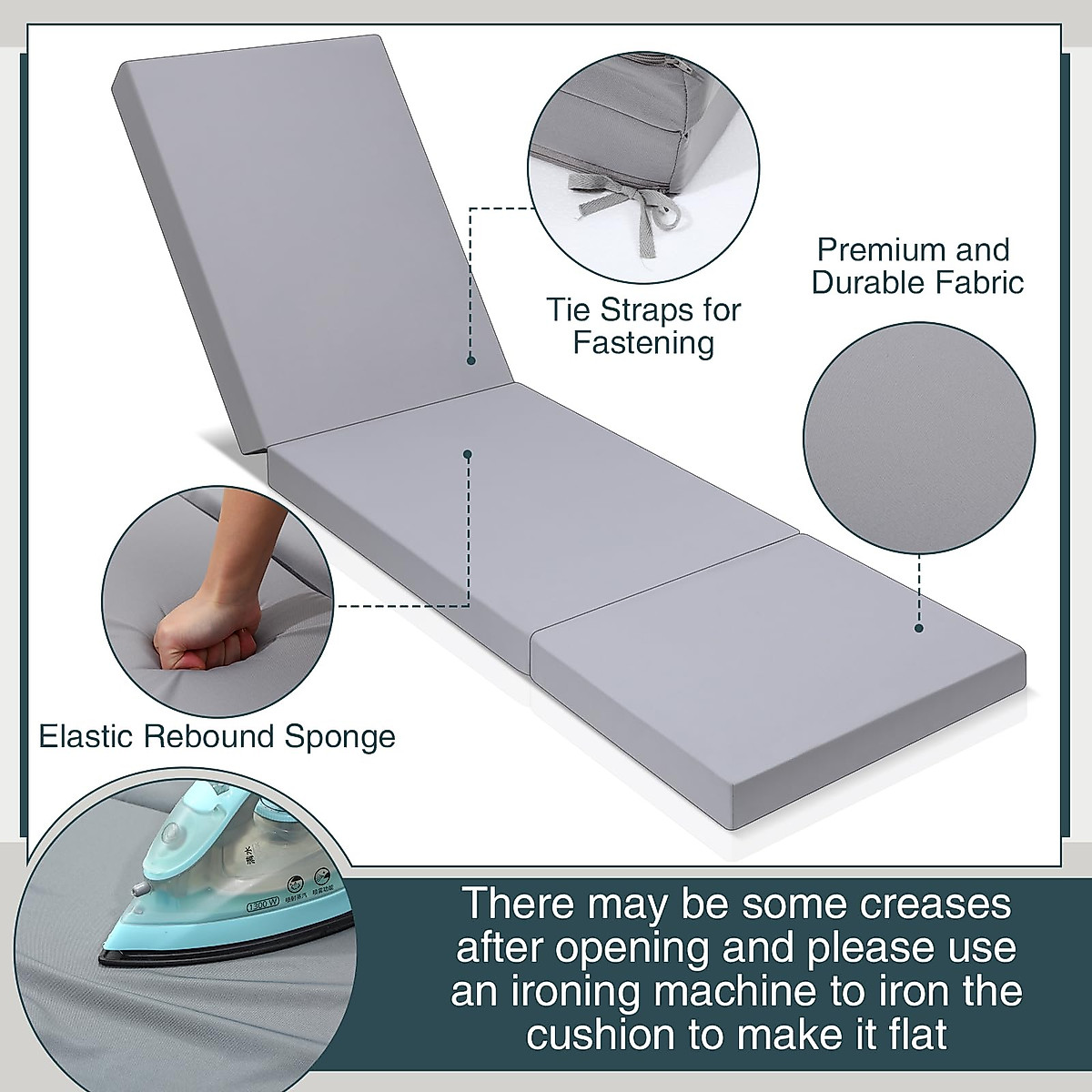 Pinkunn Chaise Lounge Cushion Waterproof Outdoor Lounge Chair Cushions 21 x 72 x 3 Inch Bench Seasonal Replacement Cushions for Summer Patio Bench Pool Beach (Gray,4 Pcs)