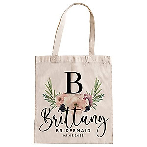 Single, Floral Totes for Bridesmaid Personalized, Initial Tote Bag w/Name - 8 Flowers, Monogrammed Bridal Shower Bags, Bridesmaid Gifts