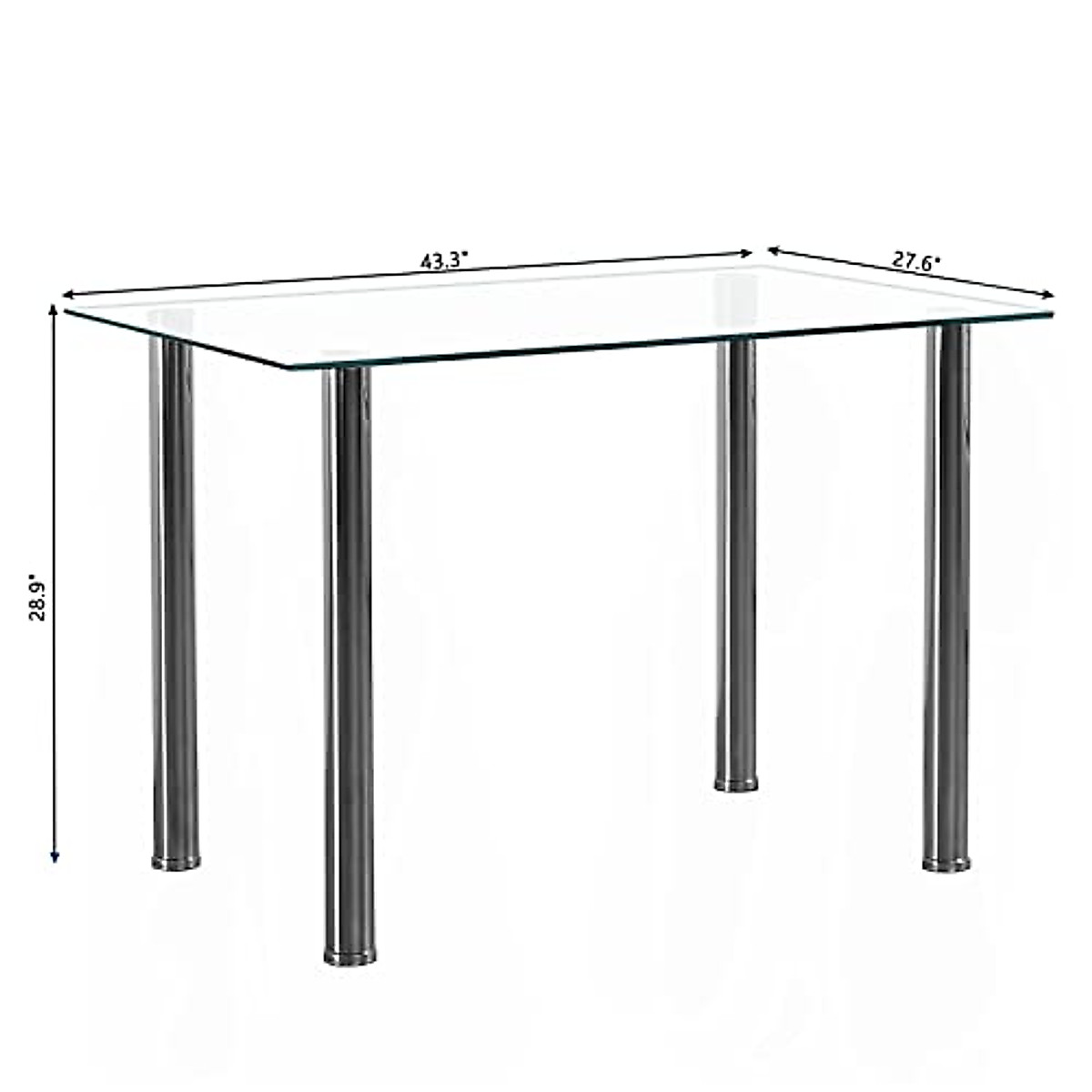 Karl home Modern Tempered Glass Dining Table, Kitchen & Dining Room Glass Tables with 4 Heavy-Duty Metal Legs, 200lbs Capacity, 43.3" L x 27.6" W x 28.9" H (Glass)