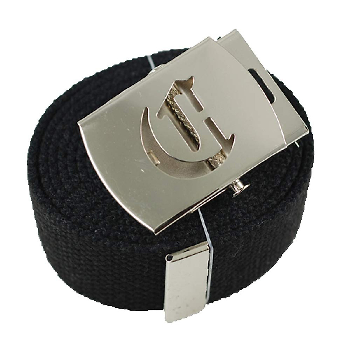 BodyJewelryOnline Old English Initial C Canvas Military Web Black Belt & Silver Buckle 60 Inch