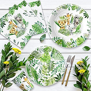 HIPVVILD Safari Jungle Theme Party Supplies For Boys - Jungle Safari Birthday Baby Shower Decorations Tableware Include 9" Party Plates, 7" Plate, Cups, Napkins, Safari Party Decorations | Serve 48