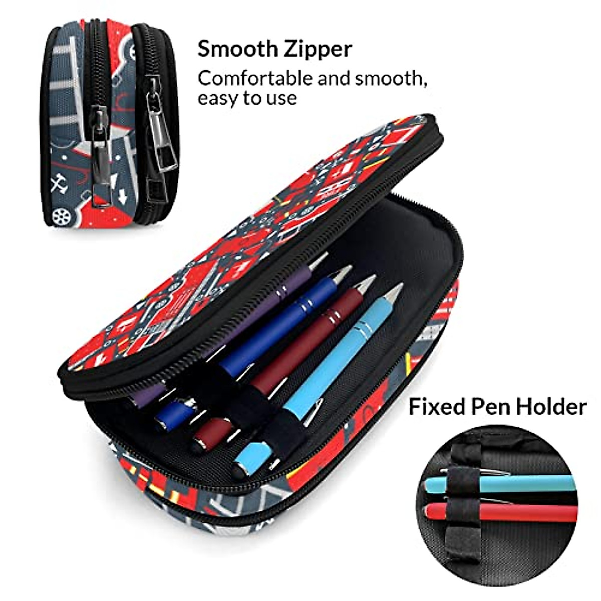 Fire Truck Custom Pencil Pen Case, Personalized Pencil Bag Pouch Box with Zipper, Pencil Pouch for School Office and Travel