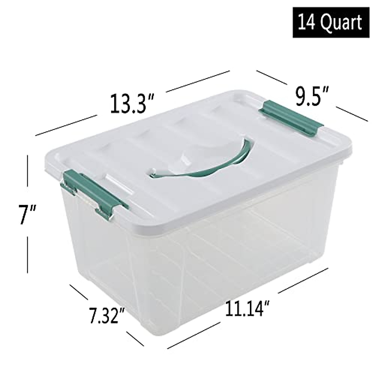 Ggbin 6-Pack 14 Quart Latching Box with Handle, Clear Plastic Storage Bin