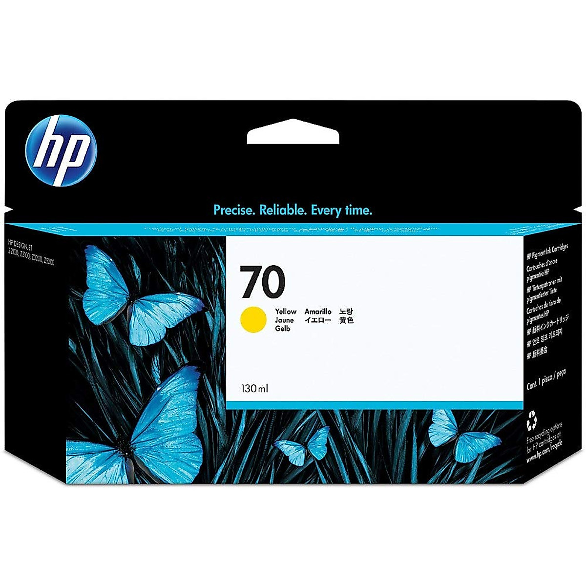 HP 70 Yellow 130-ml Genuine Ink Cartridge (C9454A) for DesignJet Z5400, Z5200, Z3200, Z3100 & Z2100 Large Format Printers - Yellow Printhead