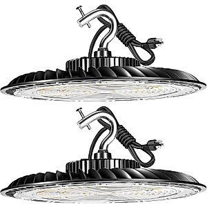 Upgrade 300W LED High Bay Light 45000lm (Eqv.1200W MH/HPS) Commercial Bay Lighting, 5000K LED UFO High Bay- 2Pack (Coverage:66~110ft at Height:30~50FT)
