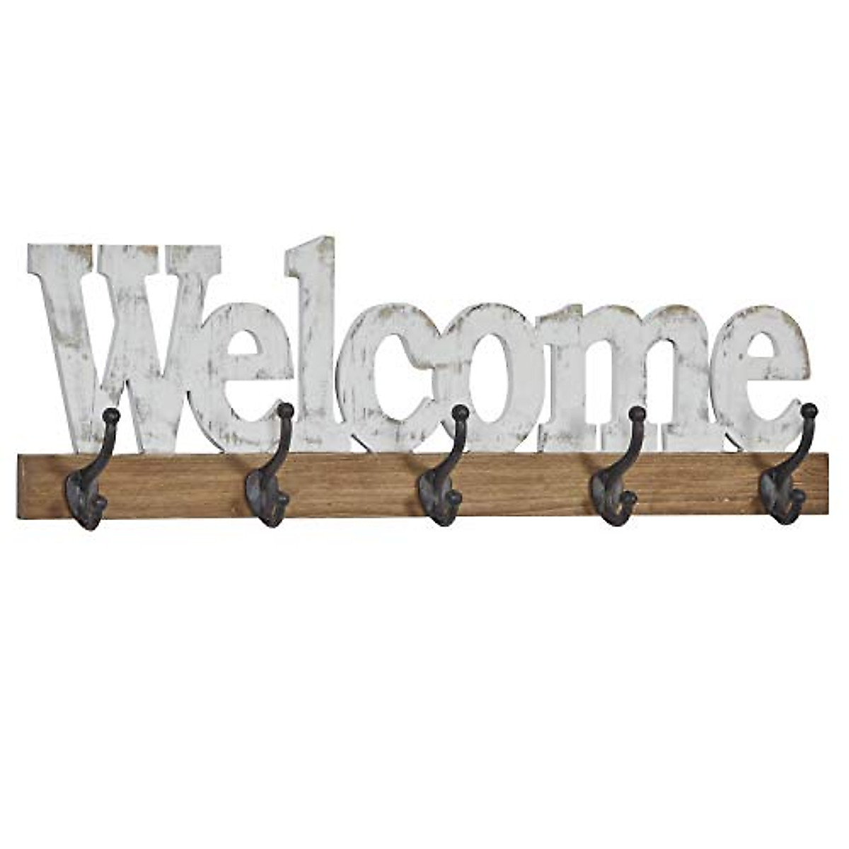 Deco 79 Wood 5 Hangers Wall Hook, 31" x 3" x 10", White