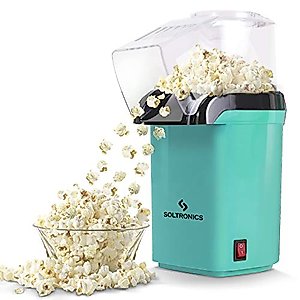 SOLTRONICS Hot Air Popcorn Popper Maker with Removable Measuring Cup, ETL Certified, No Oil Needed, BPA-Free, 1200W, Green