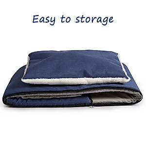 Hollypet Linen Cat Bed, Self-Warming 2 in 1 Foldable Cave House Animal Shape Nest Pet Sleeping Bed, Blue