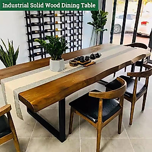 HM&DX Industrial Solid Wood Dining Table,Rectangle Kitchen Table Farmhouse Live Edge Dining Table,Wooden Table Top & Metal Base,Long Dining Room Table for 2,4,6,8(47.2" L x 23.6" W x 29.5" H, Brown)