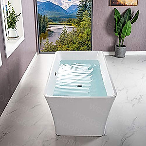 WOODBRIDGE 67" Acrylic Freestanding Bathtub Contemporary Soaking White Tub with Brushed Nickel Overflow and Drain，BTS1609 -B/N-Drain &O