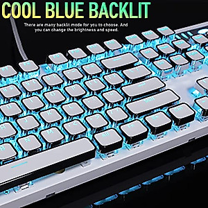 Camiysn Typewriter Style Mechanical Gaming Keyboard, White Retro Punk Gaming Keyboard with RGB Backlit, 104 Keys Blue Switch Wired Cute Keyboard, Uique Square Keycaps for Windows/Mac/PC