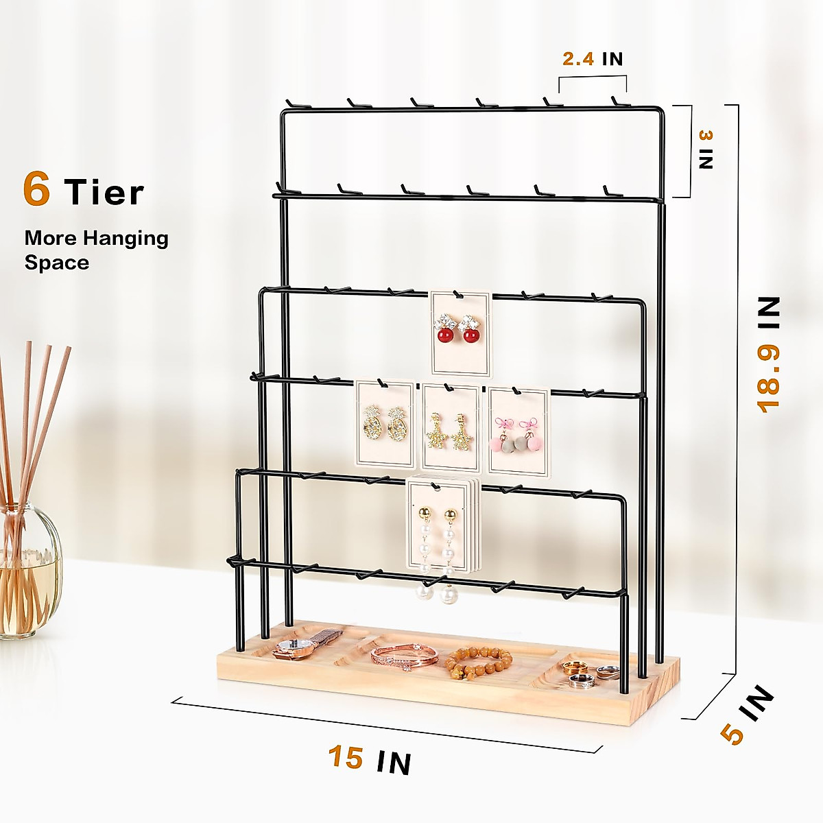 GEAMSAM Earring Display Stands for Selling, 36 Hooks Earring Holder Organizer, Jewelry Display for Vendors Earring Cards, Bracelets, Rings, Necklaces, Keychains Retail
