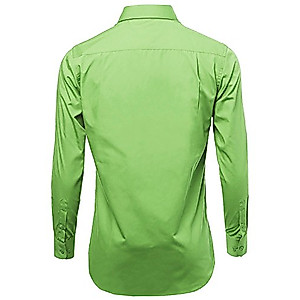 Omega Italy Men's Long Sleeve Dress Shirt Solid Color Regular Fit 25 Colors Apple Green