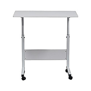 Lifting Mobile Computer Desk Standing Adjustable Height Rolling Laptop Small Desks for Small Spaces Foldable Workstation Writing Desk Collapsible Study Table Corner Side Table,Easy to Assemble,White