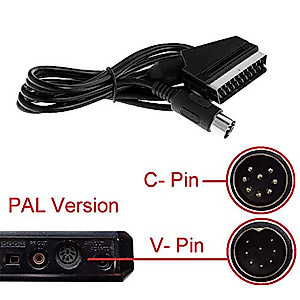Calvas Black Broom Shaped Accessories Scart Cable AV Professional Lead Game Console Replacement Connection For Sega Mega Drive 1 - (Color: V Us)