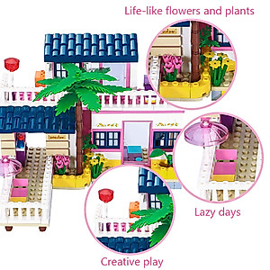 DEFICOSY Girls House Building Sets Seaside Villa Building Blocks Toys with Flowers, Trees and Plants, Friends Beach Hut Building Kit for Kids and Girls Aged 6 and up 360 Pieces