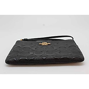 Coach Signature Embossed Leather Corner Zip Wristlet Clutch Black F30049