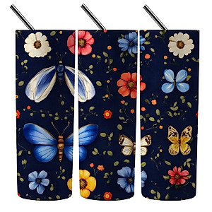 Medpol retro flower tumbler with lid and straw 20 oz insulated tumbler cups retro flower insulated travel coffee mugs for women cute sippy cups stainless insulated travel cups