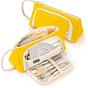 Large Capacity Pencil Case Pencil Pouch Handheld Pen Bag Cosmetic Portable Bag for Office School Teen Girl Boy (Yellow)