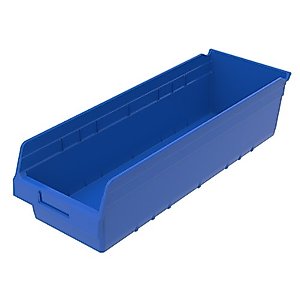 Akro-Mils 30084 Plastic Nesting ShelfMax Storage Bin Box, (24-Inch x 8-Inch x 6-Inch), Blue, (6-Pack) (30084BLUE)