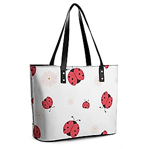 Womens Handbag Ladybug And Ladybird And Flowers Pink Leather Tote Bag Top Handle Satchel Bags For Lady