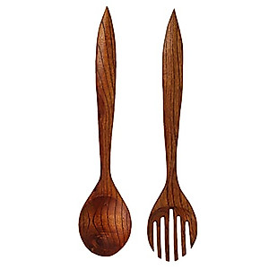 Zeckos Set of 2 Modern Minimalist Carved Wood Fork & Spoon Wall Hanging Home Decor 23.75 Inches High
