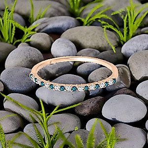 Dazzlingrock Collection 0.15 ctw Alternate Round Blue & White Diamond Stackable Ring for Women in 14K Rose Gold Size 5.5