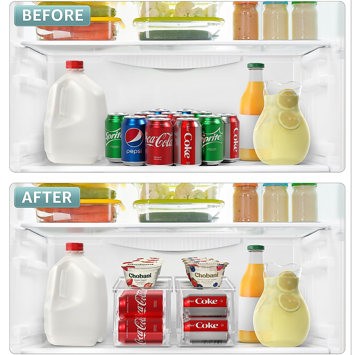 Sorbus Soda Can Organizer for Refrigerator Stackable Can Holder Dispenser with Lid for Fridge, Pantry, Freezer – Holds 12 Cans Each, BPA-Free, Clear Design,[Patent Pending] (2-Pack)