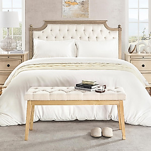 Upholstered Entryway Bench - End of Bed Bench with Padded Seat, Button Tufted Wood Frame (Beige-2)