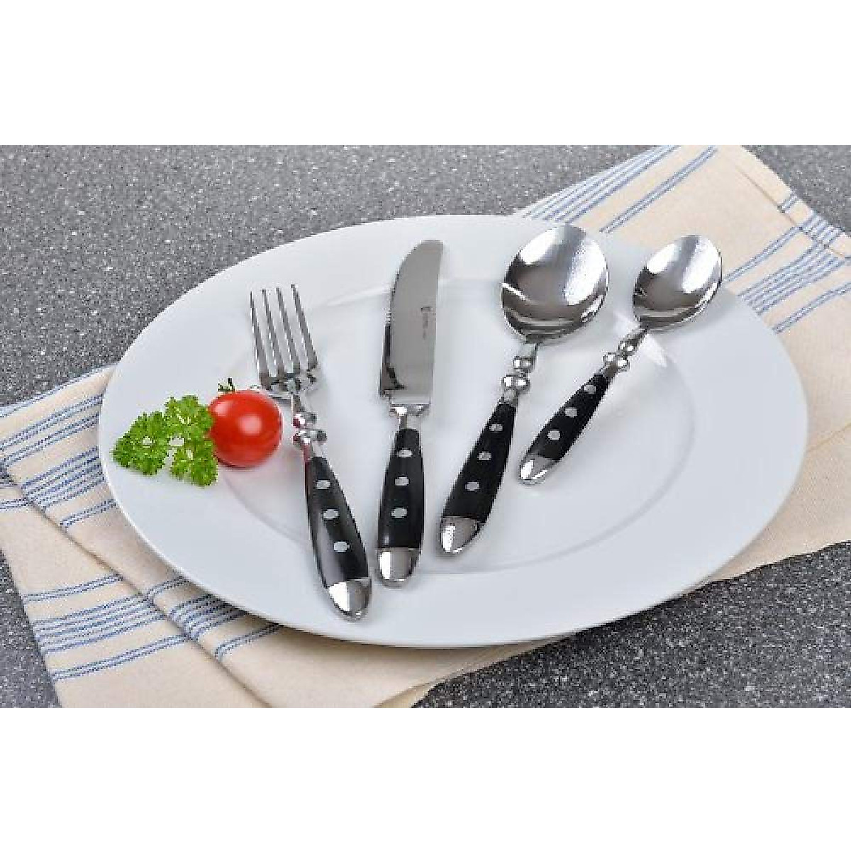 24-pcs cutlery set forged type with black handles and rivets@30 pieces incl.