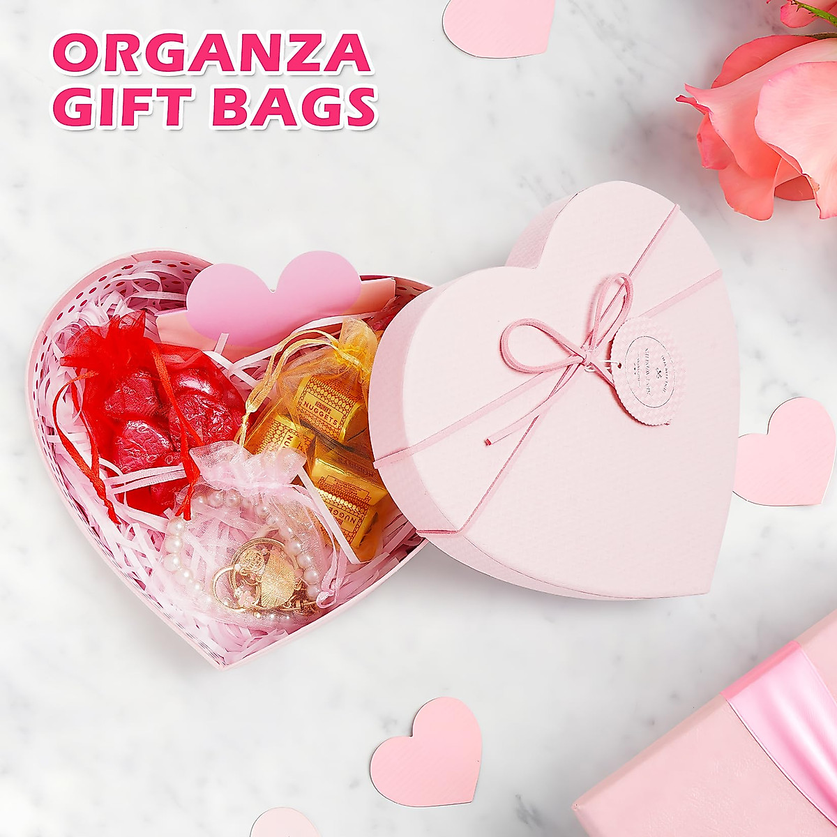 ANZNKU 50 Pack White Organza Bags 3x4 Inch, Mesh Gift Bags Candy Bags Small Mesh Bags Drawstring Favor Bags for Party Wedding Christmas