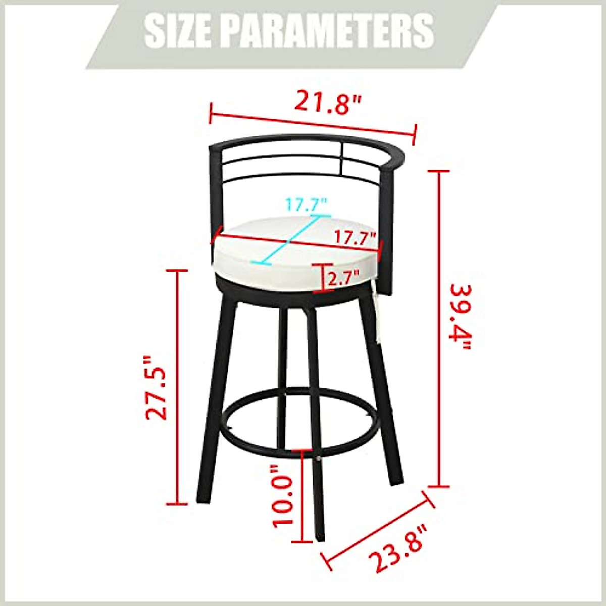 LOKATSE HOME 2 Piece Outdoor Swivel Bar Stools Patio Height Metal Chairs with Cushion, Beige