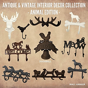 Comfy Hour Antique and Vintage Animal Collection Cast Iron ELK Single Key Coat Hook Wall Hanger Clothes Rail Set, Heavy Duty Recycled Gift Idea