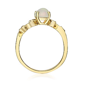 Gin & Grace 14K Yellow Gold Natural Ethiopian Opal Ring with Real Diamonds| Ethically, authentically & organically sourced (Oval) Shaped Opal Hand-Crafted Jewelry for her | Opal Ring for Women