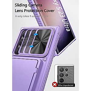Vihibii Wallet Phone Case for Samsung Galaxy S23 Ultra 5G with Slide Camera Protection Cover, Built-in Card Holder (4 Cards) & Kickstand, Shockproof Rugged 6.8" 2023, Purple