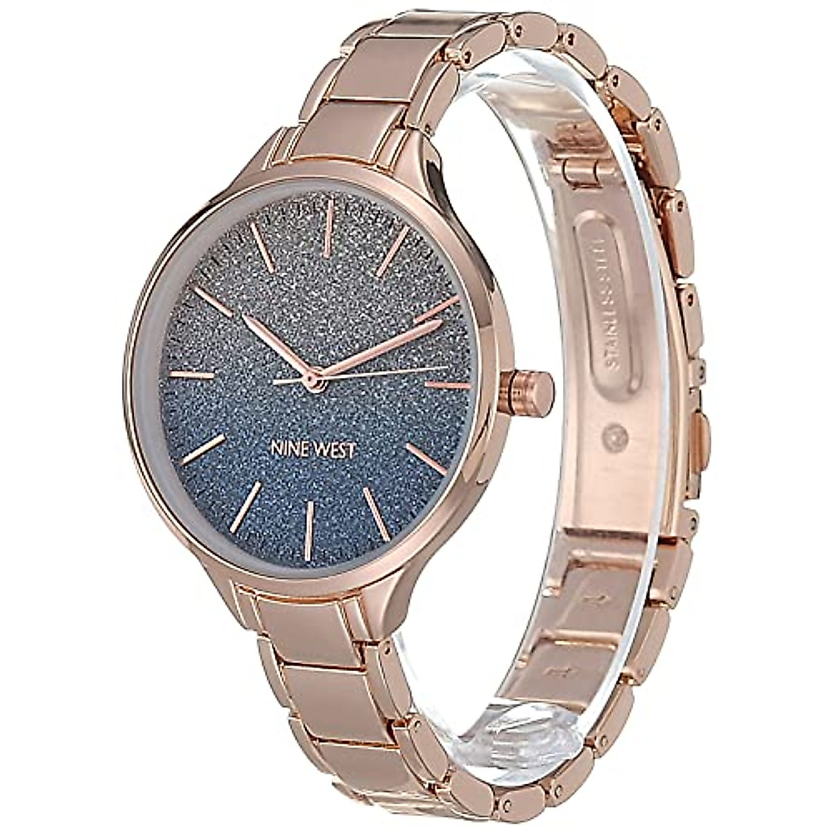 Nine West Women Japanese Quartz Dress Watch with Metal Strap, Rose Gold, 12 (Model: NW/2336BLRG)