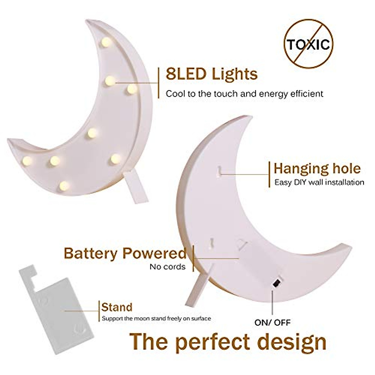 Pooqla Decorative LED Crescent Moon Marquee Sign - Moon Marquee Letters LED Lights - Nursery Night Lamp Gift - Ramadan Decorations for Home(White)