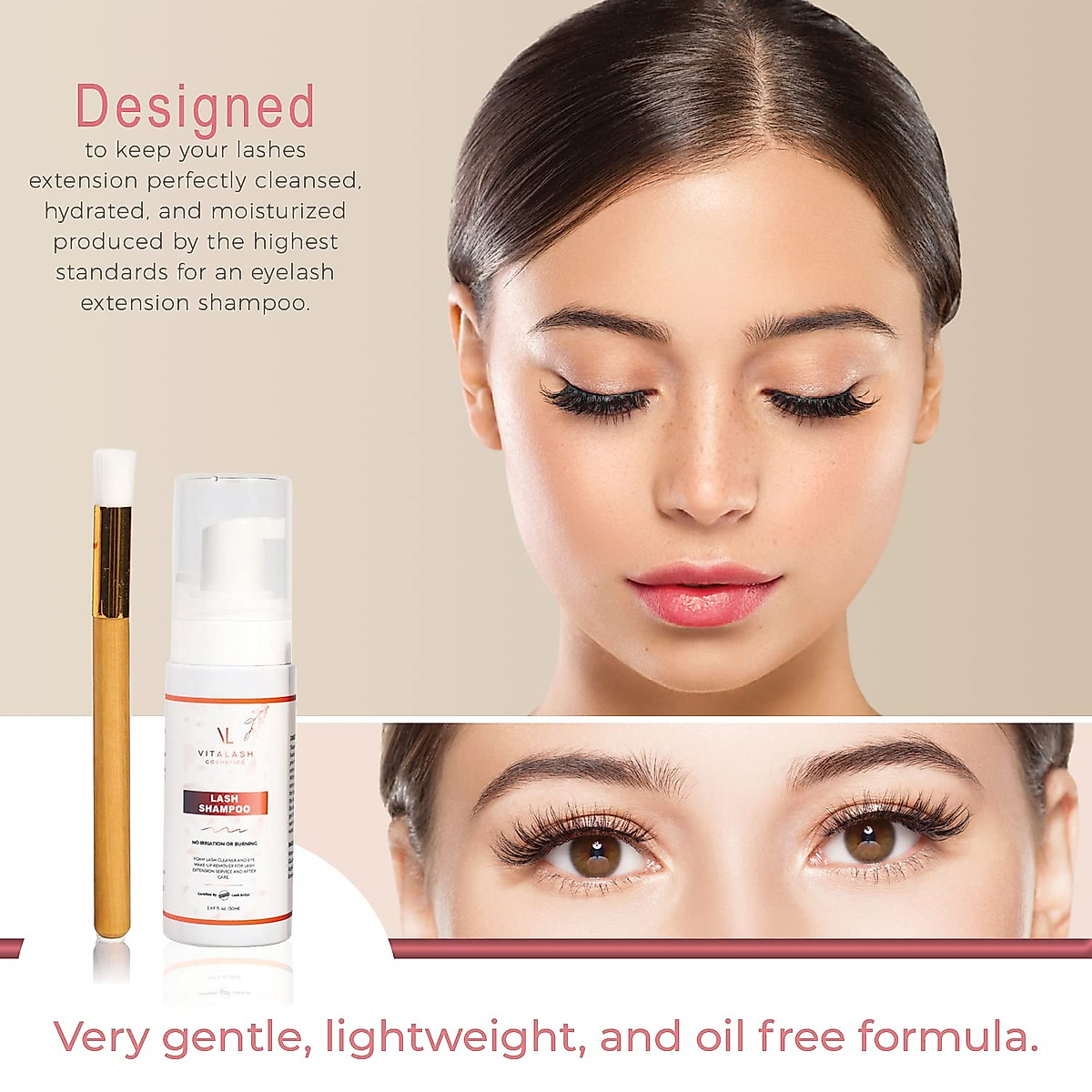 Vitalash Cosmetics Lash Extension Cleanser - Lash Shampoo for Lash Extensions - Lash Foam Cleanser for Extensions - Safe & Irritation Free - 50ML/1.69FL.oz + Brush