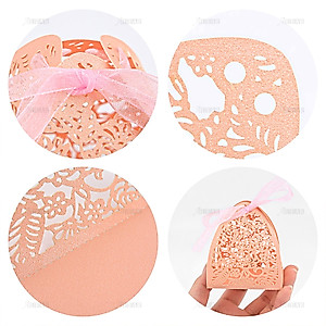 AUEAR, 50 Pack 2.4''x2.4'' Rose Candy Boxes Laser Cut Chocolate Gift Boxes for Wedding Bridal Shower Anniversary Birthday Party Favors (Pink)