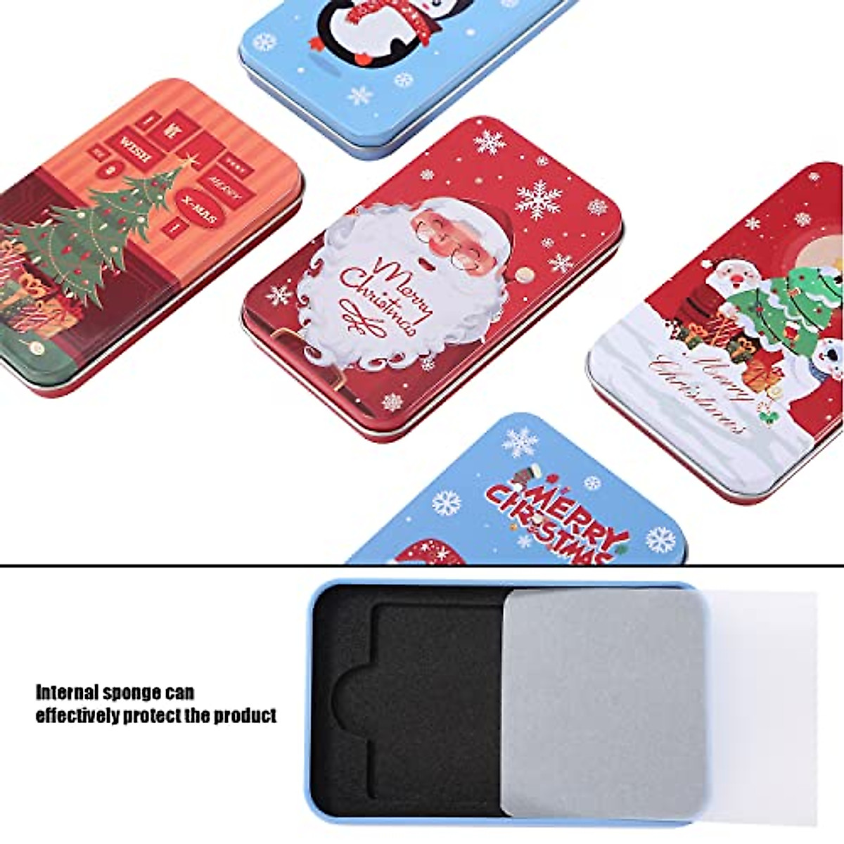 MASSTAR Gift Card Holder Small Gift Tin Boxes for Christmas Geeting FOR Cards,Money,Keys.Gift Card Box with Kraft Paper Hoop Good For Christmas Stocking Stuffers.6 pack set（4.33 ×2.6 * 0.6 in.