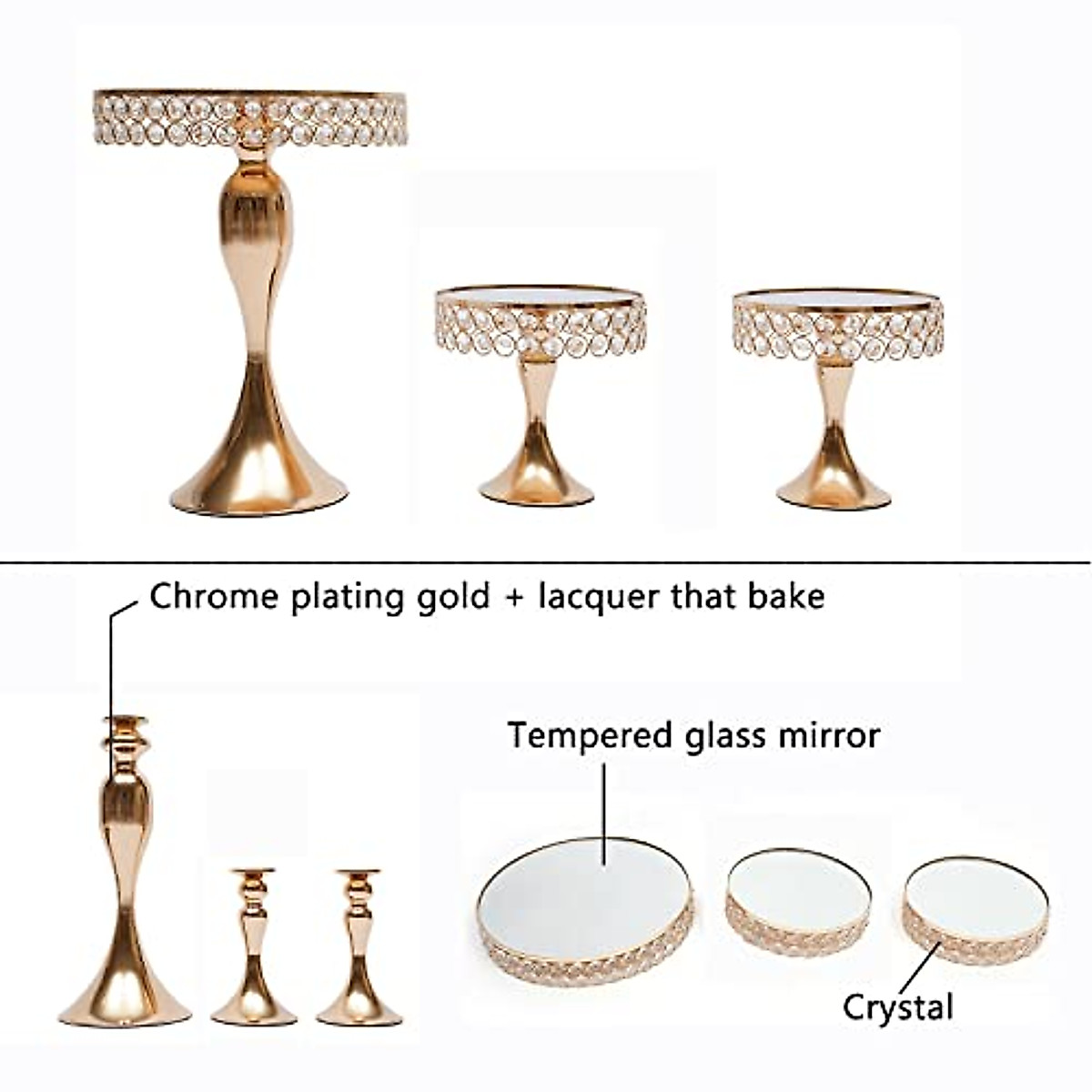 TFCFL 10 PCS Cake Stand Set Crystal Cupcake Dessert Plate Display Tower Mirror Cake Holder Cupcake Stands for Wedding Afternoon Tea Birthday Party Gold Cake Stand