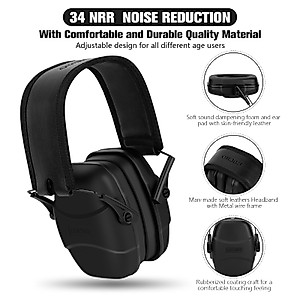 GUCHO 34 dB NRR Noise Reduction Safety Shooting Ear Muffs,Hearing Protection Ear Muffs,Shooting Range Ear Protection for Hunting Mowing