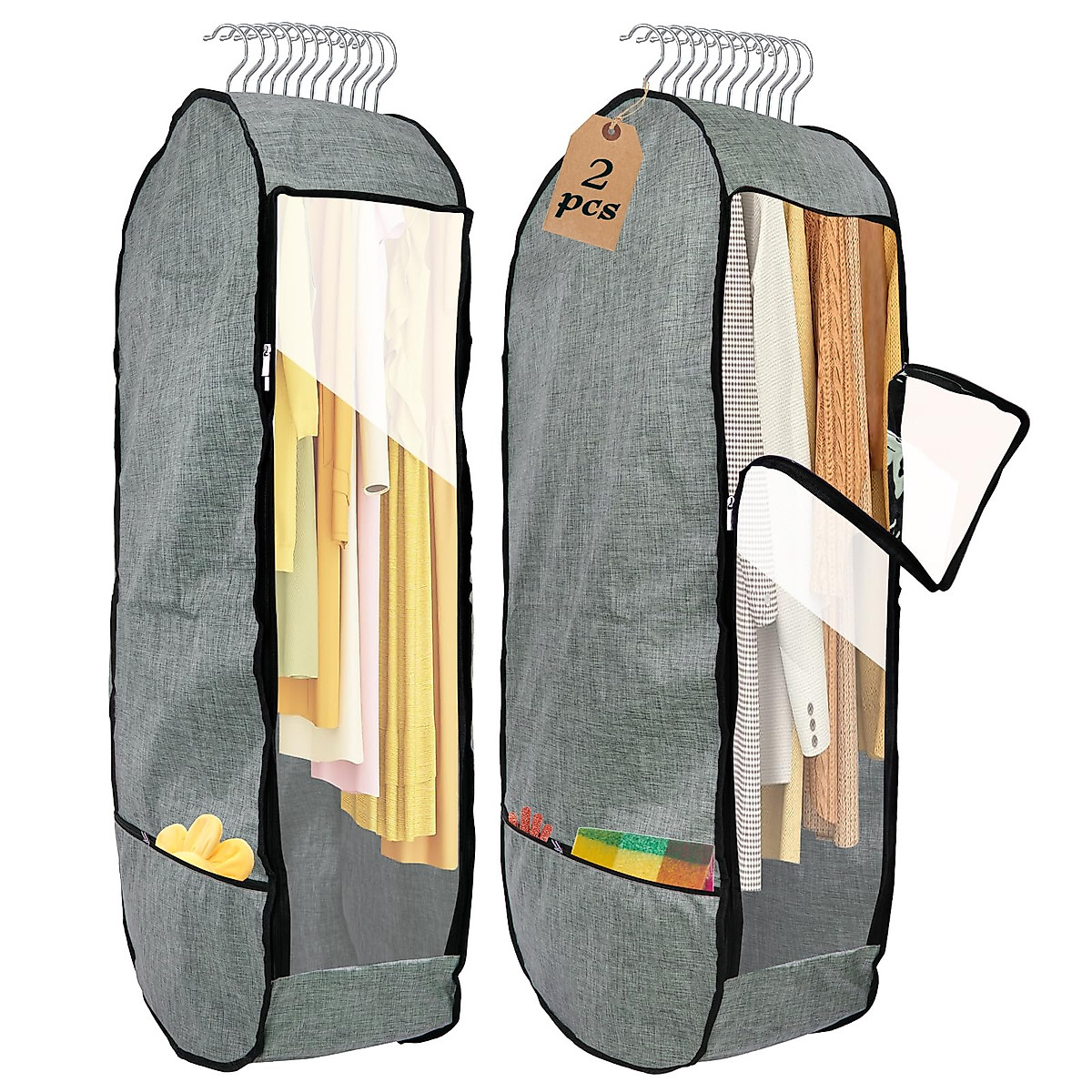 2PCS 50”Garment Bags for Hanging Clothes,Chakera Large Breathable Garment Bag for Closet Storage with 10”Gusseted,Clear Clothing Storage Garment Cover for Dress Sweater with Double Zipper,Grey