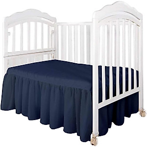 Navy Blue Ruffled Crib Bed Skirt - 100% Cotton - Nursery Crib Toddler Dust Ruffle Bedding Skirts for Baby Boy or Baby Girl - Crib Bed Skirt for Standard Crib, 14" Drop Dust Ruffle with Split Corner